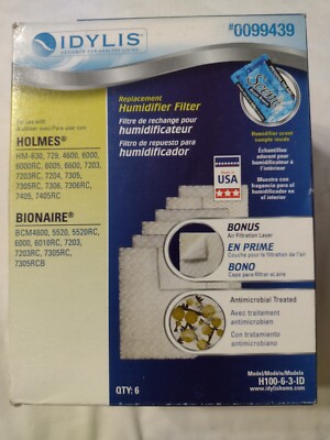 IDYLIS BestAir Wick Replacement Humidifier Filter #0099439 New 6 PACK ...
