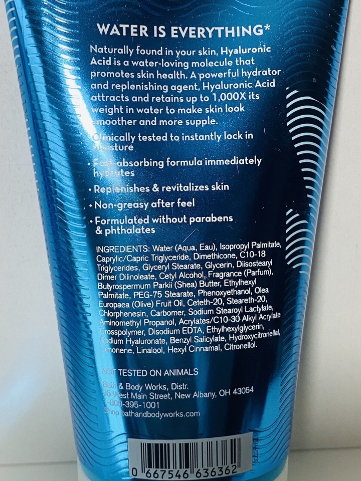 2 Bath & Body Works WATER Hyaluronic Acid Hydrating Body Cream 8 oz NEW ...
