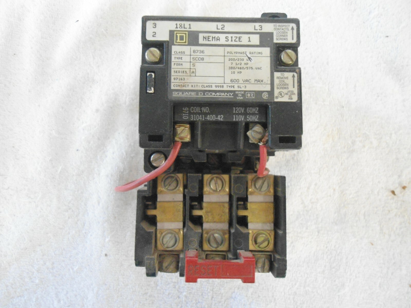 Square D Motor Starter NEMA Size 1 600VAC 50/60Hz 8736SC08S Ser A | eBay