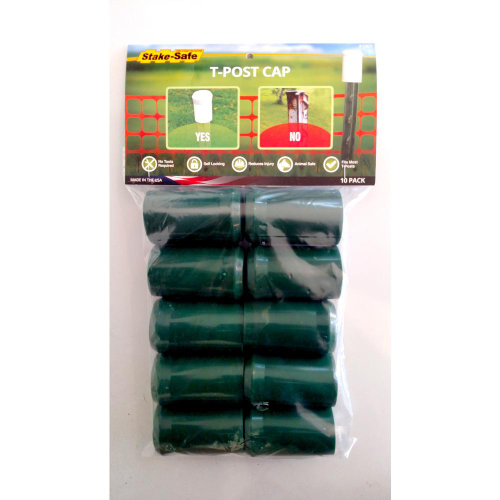 Stake Safe Green T- Post Safety High Density Cap Garden Fence 10 Pack 4 ...