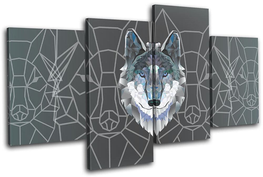 Wolf Geometric Husky Head Abstract MULTI CANVAS WALL ART Picture Print ...