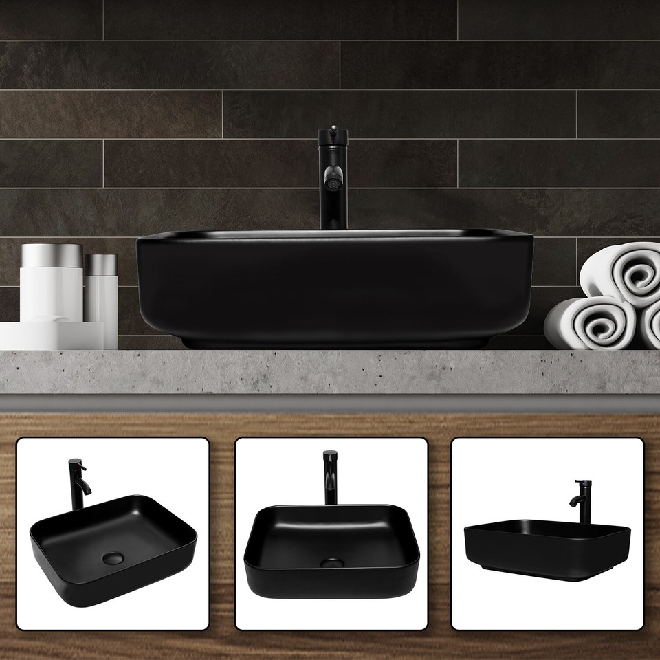 Modern Bathroom Vessel Sink Combo Vanity Basin Bowl Ceramic Glass ...