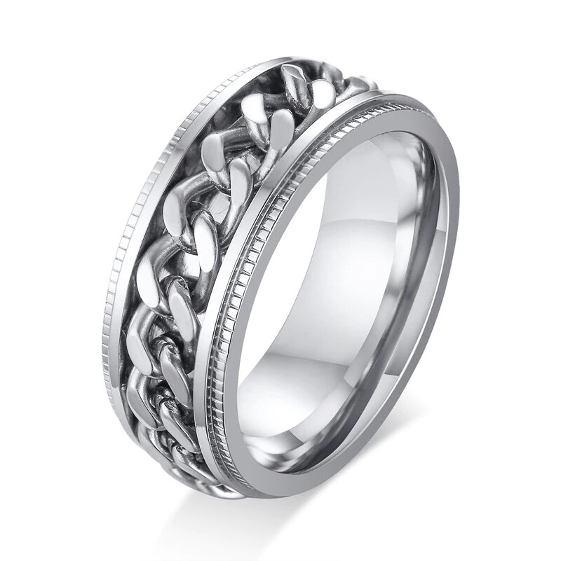 Unisex Silver Spinner Ring Mens Ring Sz 10 Stainless Fidget Ring Fidget ...
