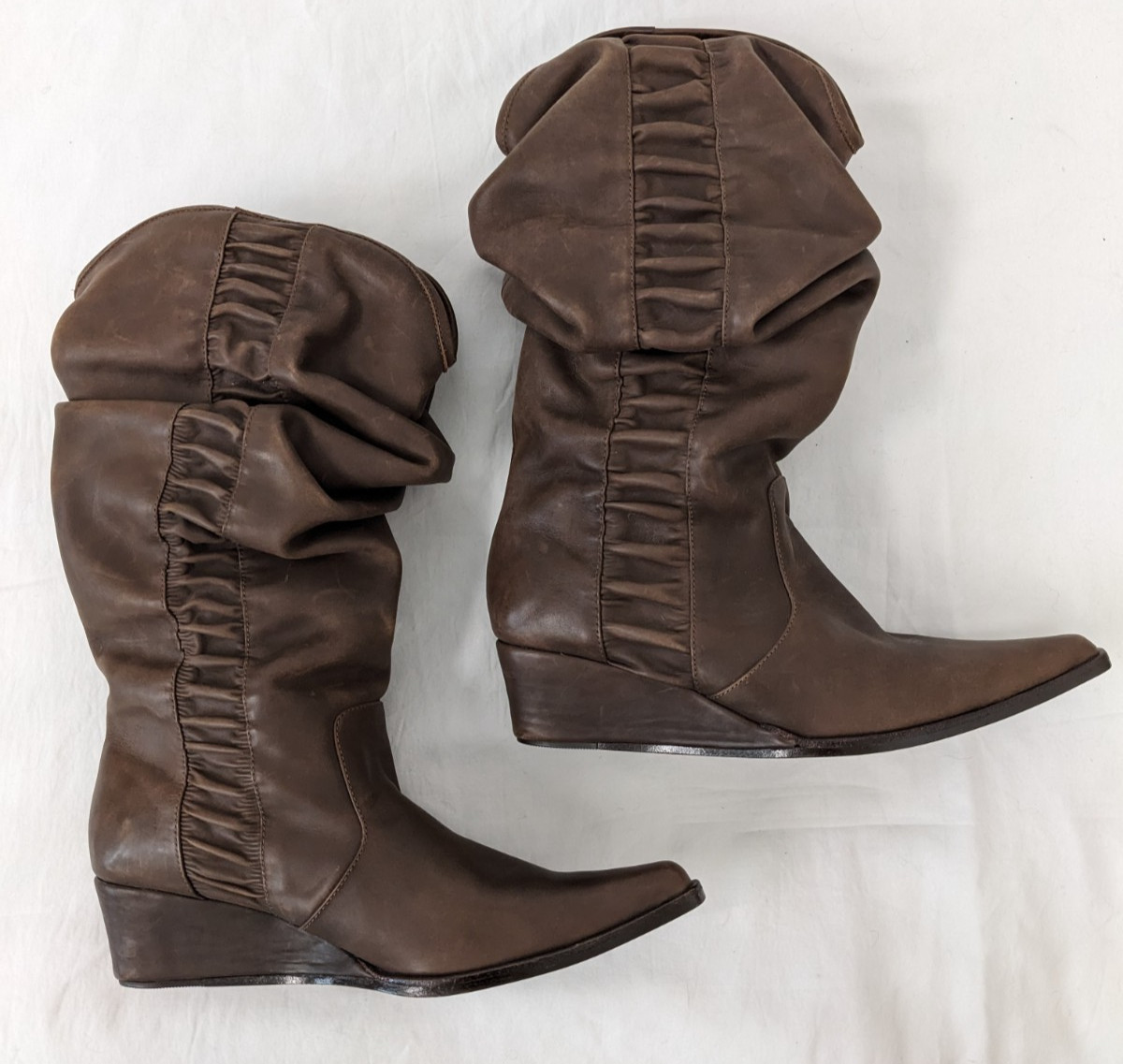 LIMI feu Brown Leather Slouch Pointy Toe Wedge Boots … - Gem