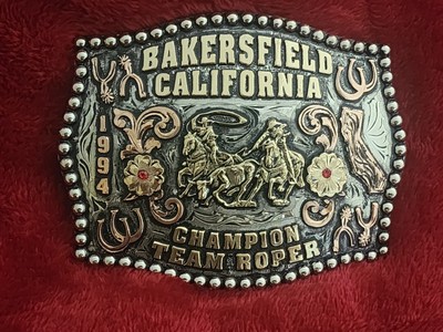 Rodeo Team Roping Champion Trophy Buckle☆BAKERSFIELD CALIFORNIA☆1994 ...