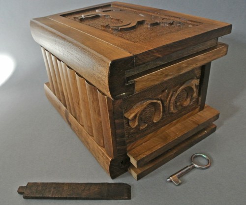 Handmade Wooden Puzzle Box, Magic Trick Case, Hand-engraved Horse Motif ...