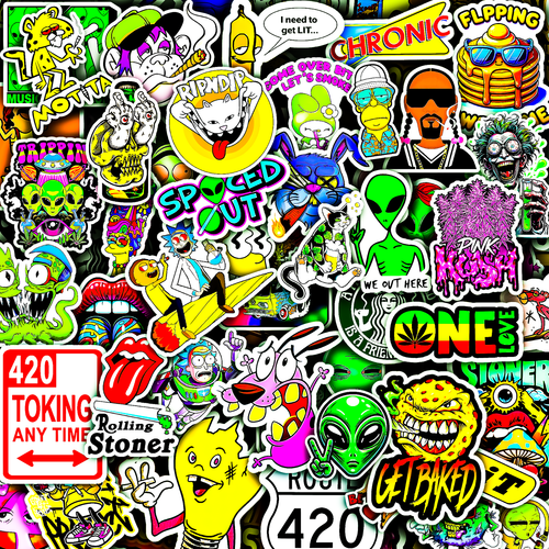 50 Weed Sticker Pack – Skater Graffiti Cannabis Decals for Laptop ...