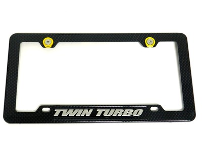 TWIN TURBO CARBON FIBER LOOK LICENSE PLATE FRAME W/ 2 GOLD WASHERS ...