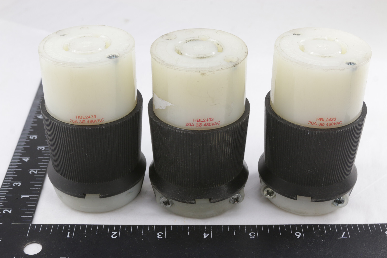 (3) Hubbell HBL2433 Twist Lock 20A 480VAC 3-Phase Receiver Plug End ...