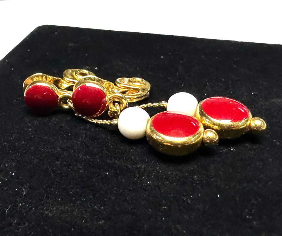 Signed MONET Vtg Gold Tone Clip-on Red Enamel Earrings Jewelry Lot J | eBay