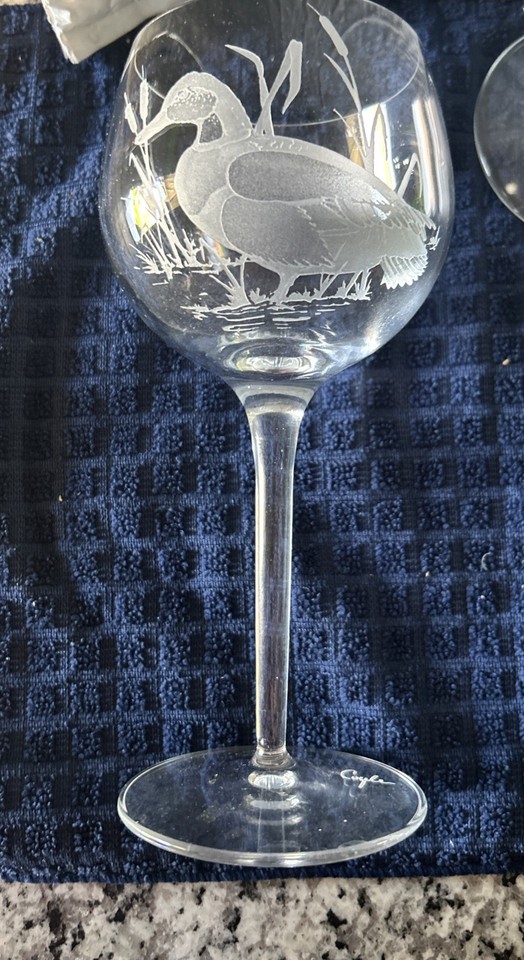 Coyle Etched Wine Glasses Set of 3 Big Horn Sheep Moose Duck Signed ...