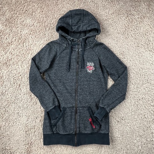 COLOSSEUM ATHLETICS UW Madison Badger Gray Funnel Neck Full-Zip Hoodie ...