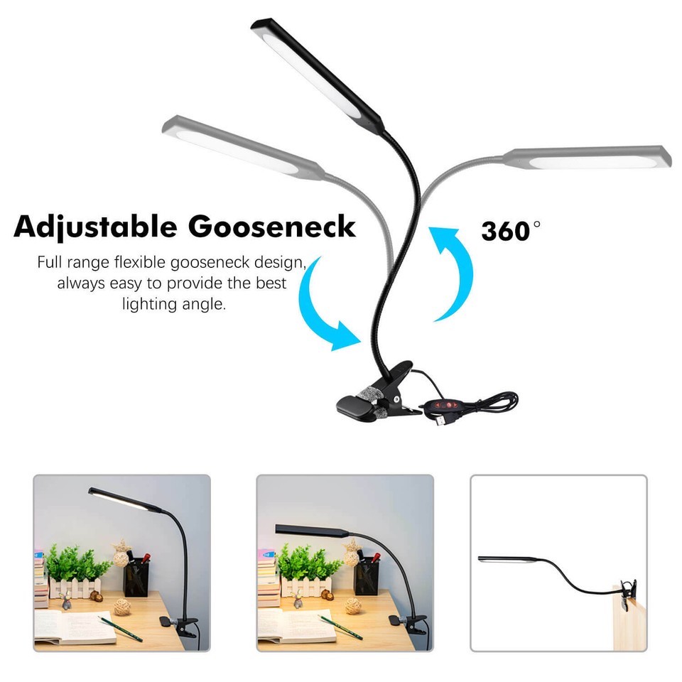 48 LED Flexible USB-Powered Clip-On Desk Table Reading Lamp Dimmable ...
