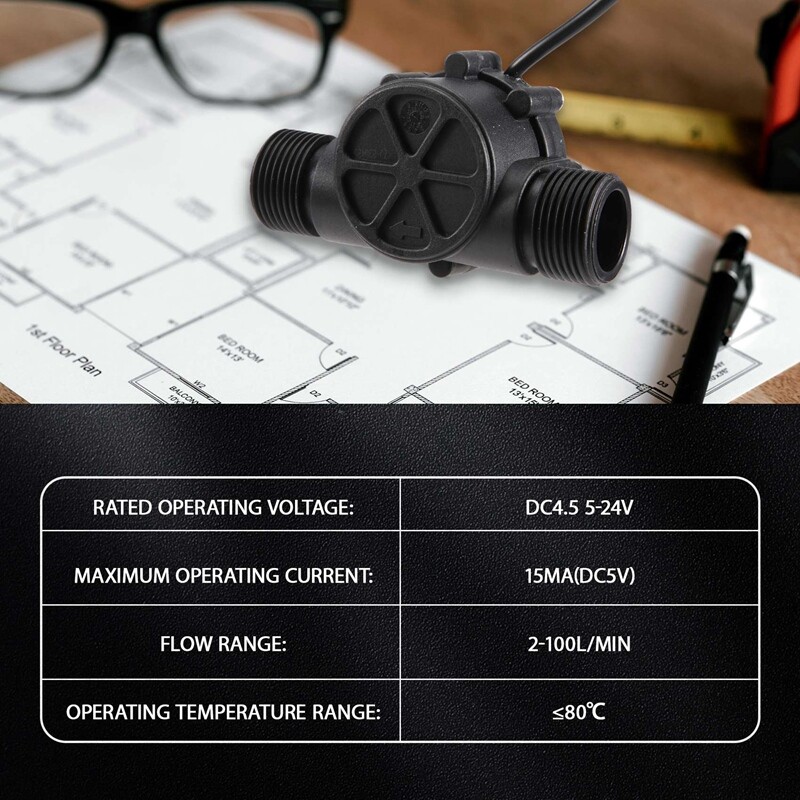 1Pcs Water Flow Sensor DN25 DC3.5-24V 1 Inch 2-100L/Min Hall Flowmeter ...