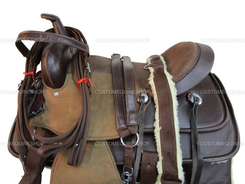 WESTERN SADDLE SYNTHETIC BARREL RACING HORSE PLEASURE BROWN TACK SET 18 ...