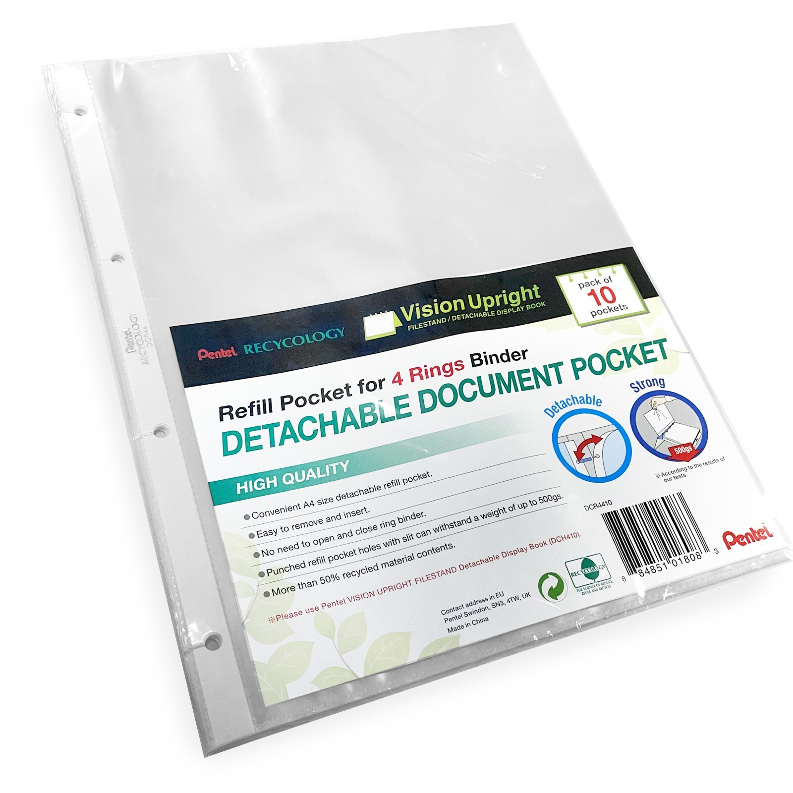 Pentel Recycology Vision Upright Refill Pocket for 4 Rings Binder - 10 ...