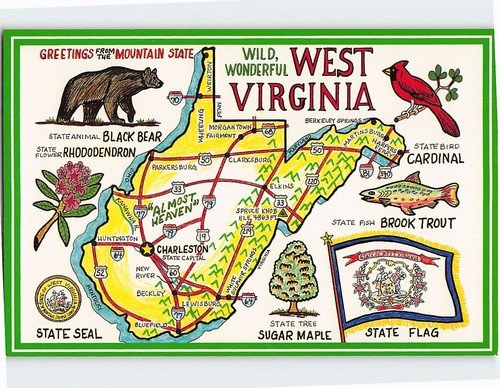 Postcard Greetings From The Mountain State West Virginia - Map | eBay