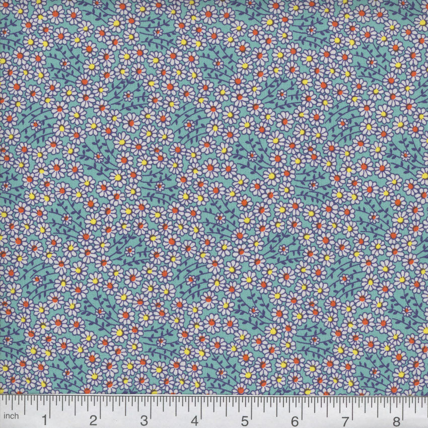 Small Daisy Flower Paths Calico 100% Cotton Fabric BTY | eBay