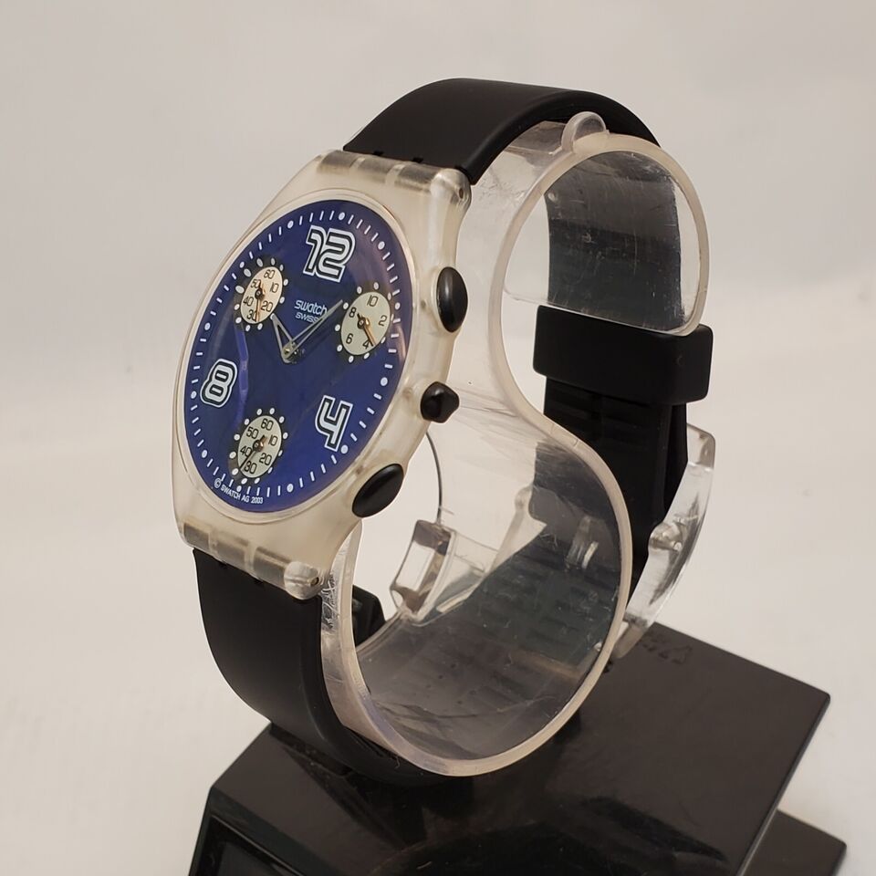 DOWN THE LINE SWATCH CHRONO SUYK110 BLUE SWISS MADE MEN'S WATCH NEW ...