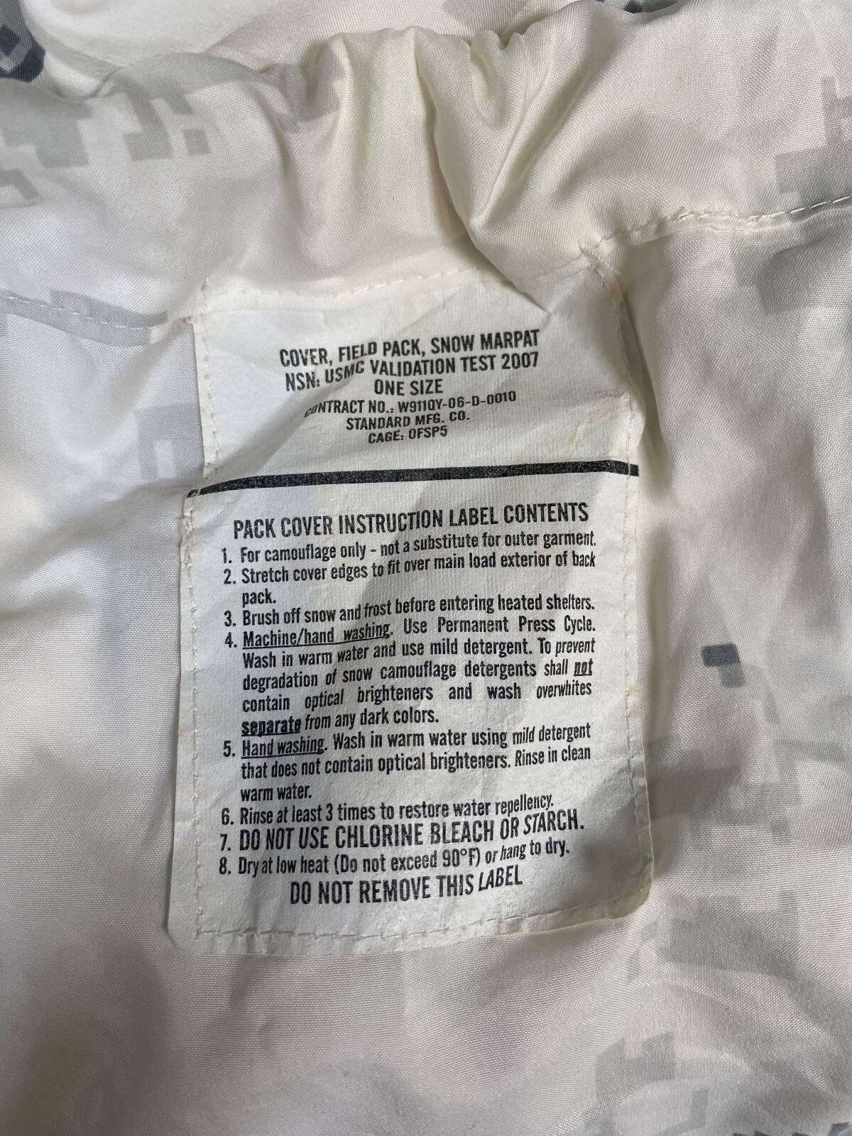 USMC Snow Marpat Field Pack Cover Experimental Validation NSN 8465-01 ...