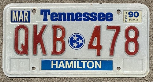 1990 TENNESSEE LICENSE PLATE HAMILTON COUNTY #QKB478, THREE STARS | eBay