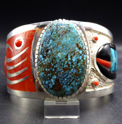 MICHAEL PERRY Navajo TURQUOISE and CORAL Sterling Silver YEI Cuff ...