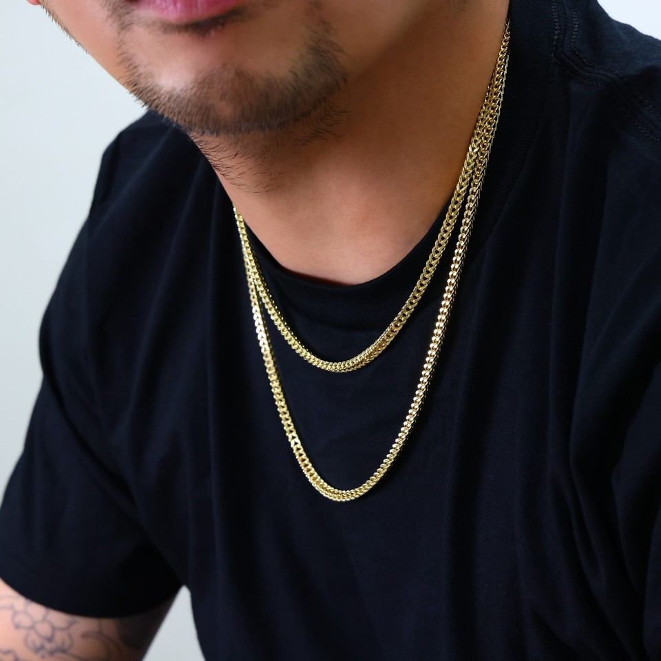 14K Yellow Gold Mens 4mm Franco Box Square Wheat Foxtail Chain Necklace ...