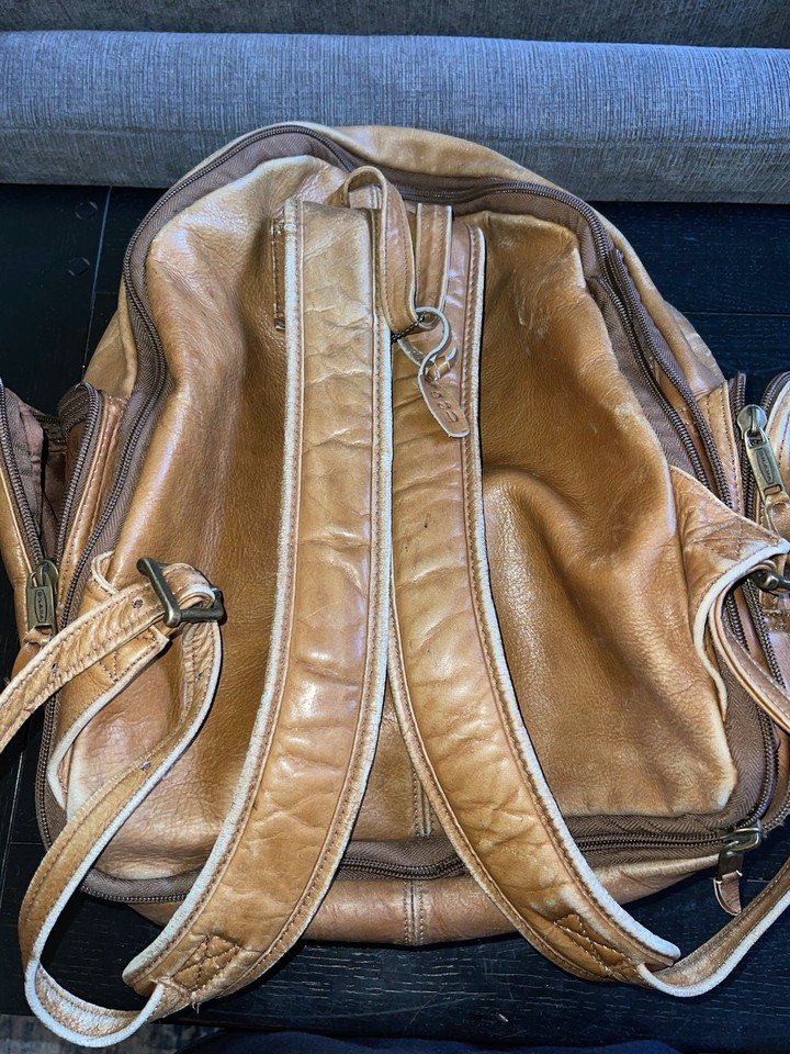 DILANA brown Leather Distressed Backpack Large Many Pockets | eBay