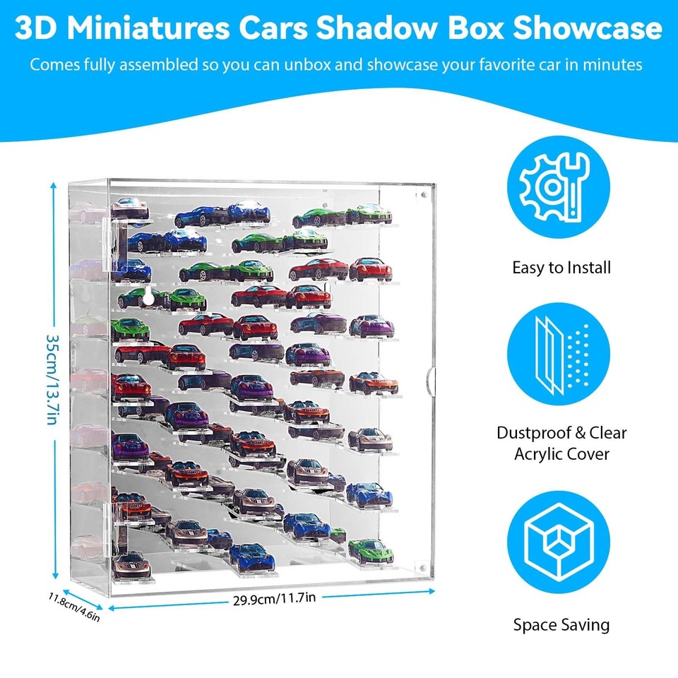 Acrylic 1/64 Diecast Car Display Case Hot Wheels Shadow Box with ...