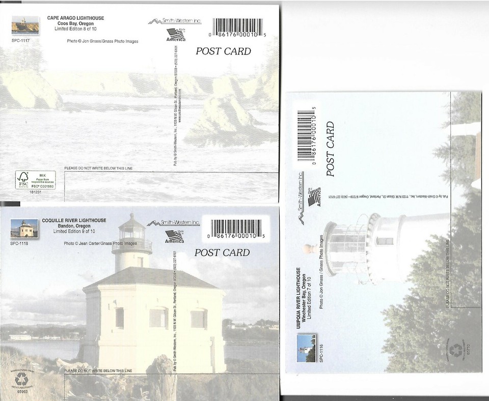 3 NEW Oregon Lighthouse Postcards-Cape Arago, Codquille River & Umpqua ...