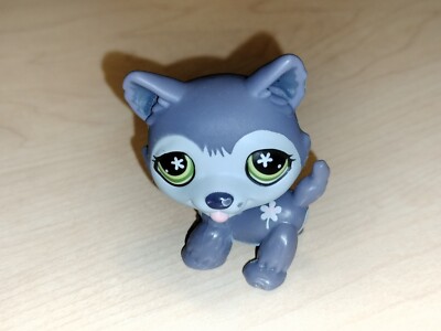 Littlest Pet Shop Authentic # 487 Grey Purple Husky Green Flower Eyes ...