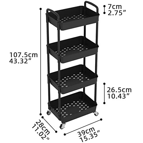 4-Tier Rolling Storage Cart Utility Cart with Lockable Wheels for ...