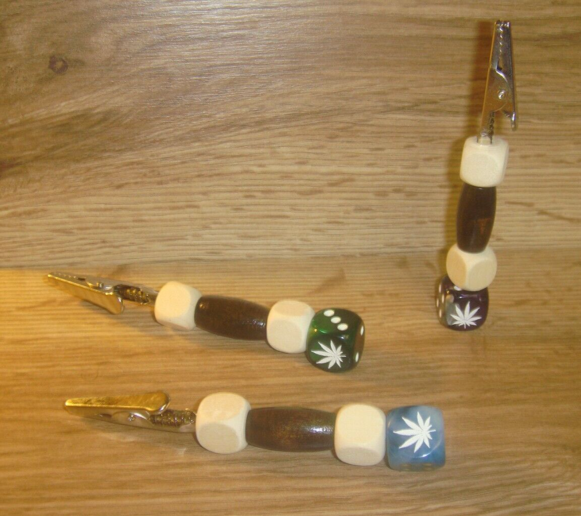 #3 three Roach Clip Dice/Die Wood & Bead CANNABIS Leaf Engraved Image ...
