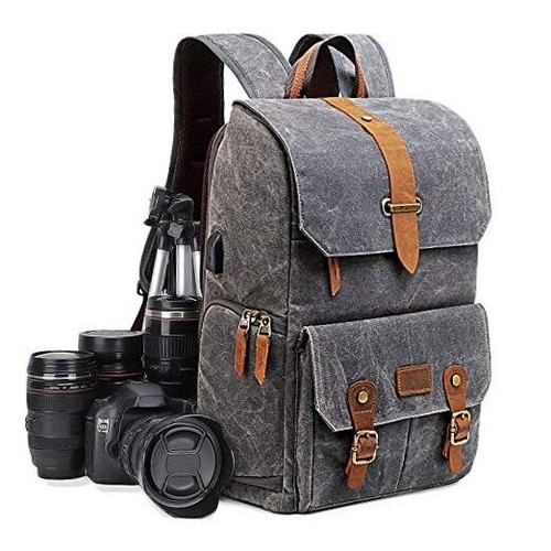 Camera Backpack, DSLR SLR Waterproof Canvas Camera Bags Rucksack Dark ...