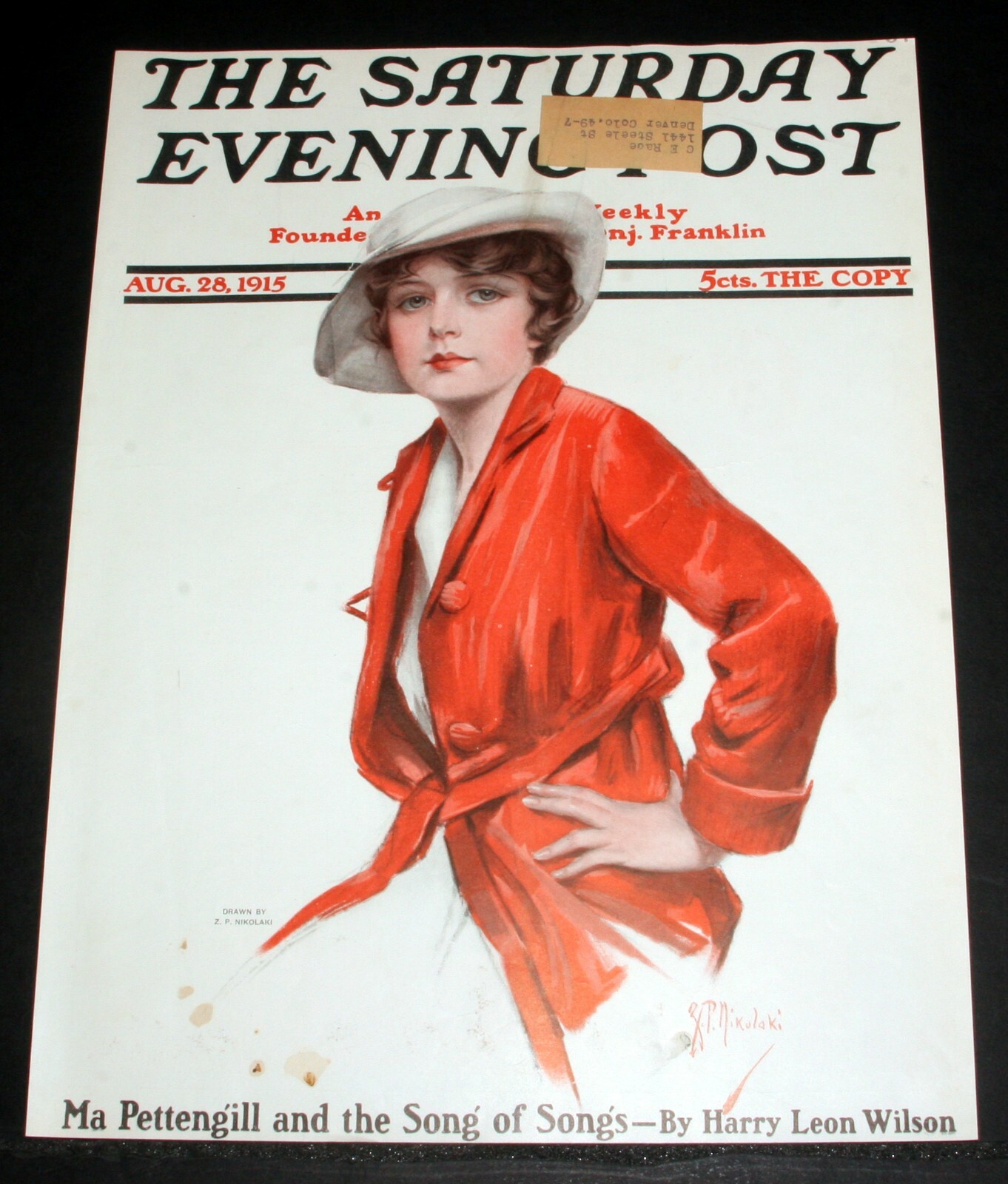 1915, AUG 28, OLD SATURDAY EVENING POST MAGAZINE COVER, Z.P. NIKOLAKI ...