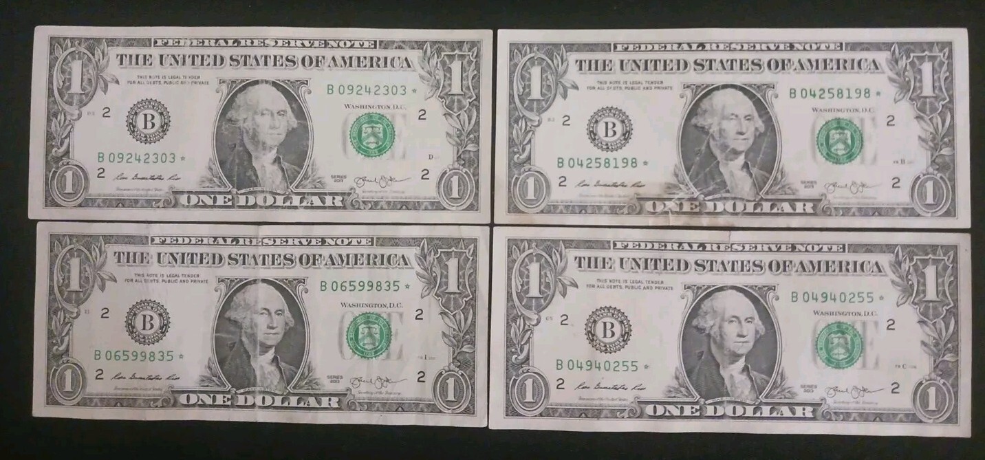 2013 $1 Dollar Star Note B New York Duplicate Serial Number Error Lot ...