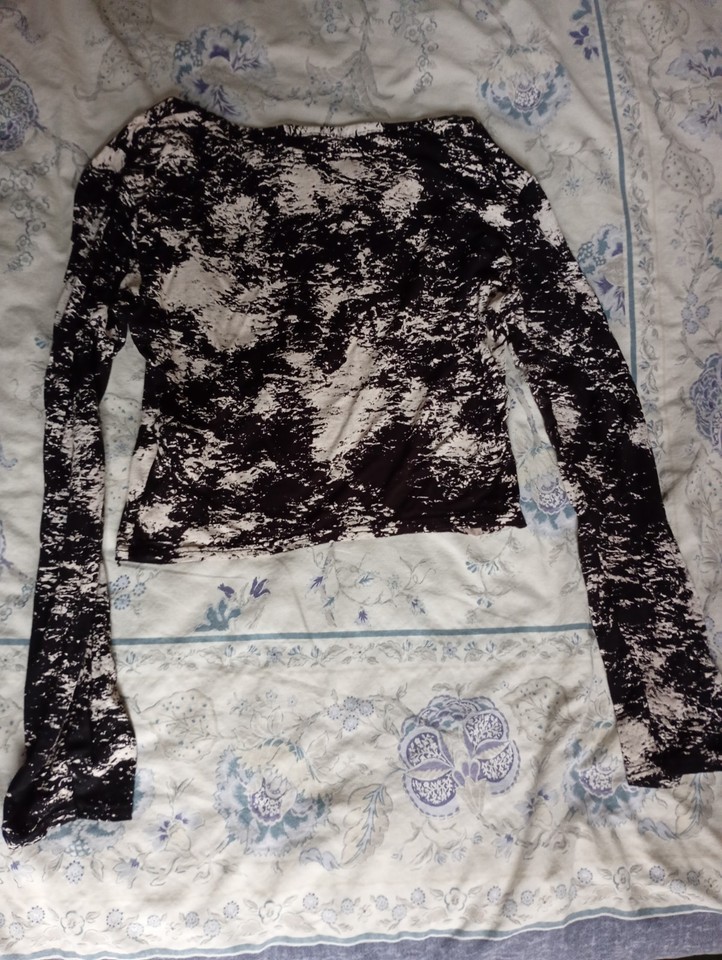 Long Sleeved Crop Top Black/Off White Size Medium Goth Punk Biker ...