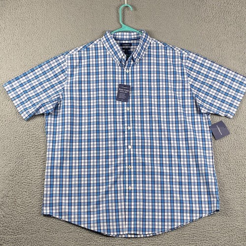 NWT Croft & Barrow Men's XXL Easy Care Plaid Short Sleeve Shirt Blue ...