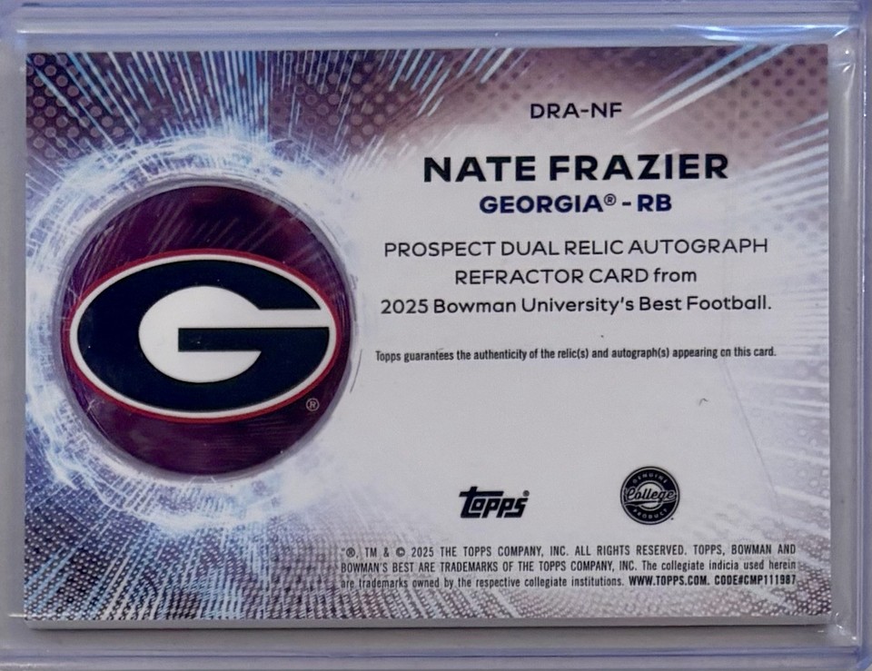 Nate Frazier 2025 Bowman Best U SP Dual Relic Auto Autograph Georgia | eBay