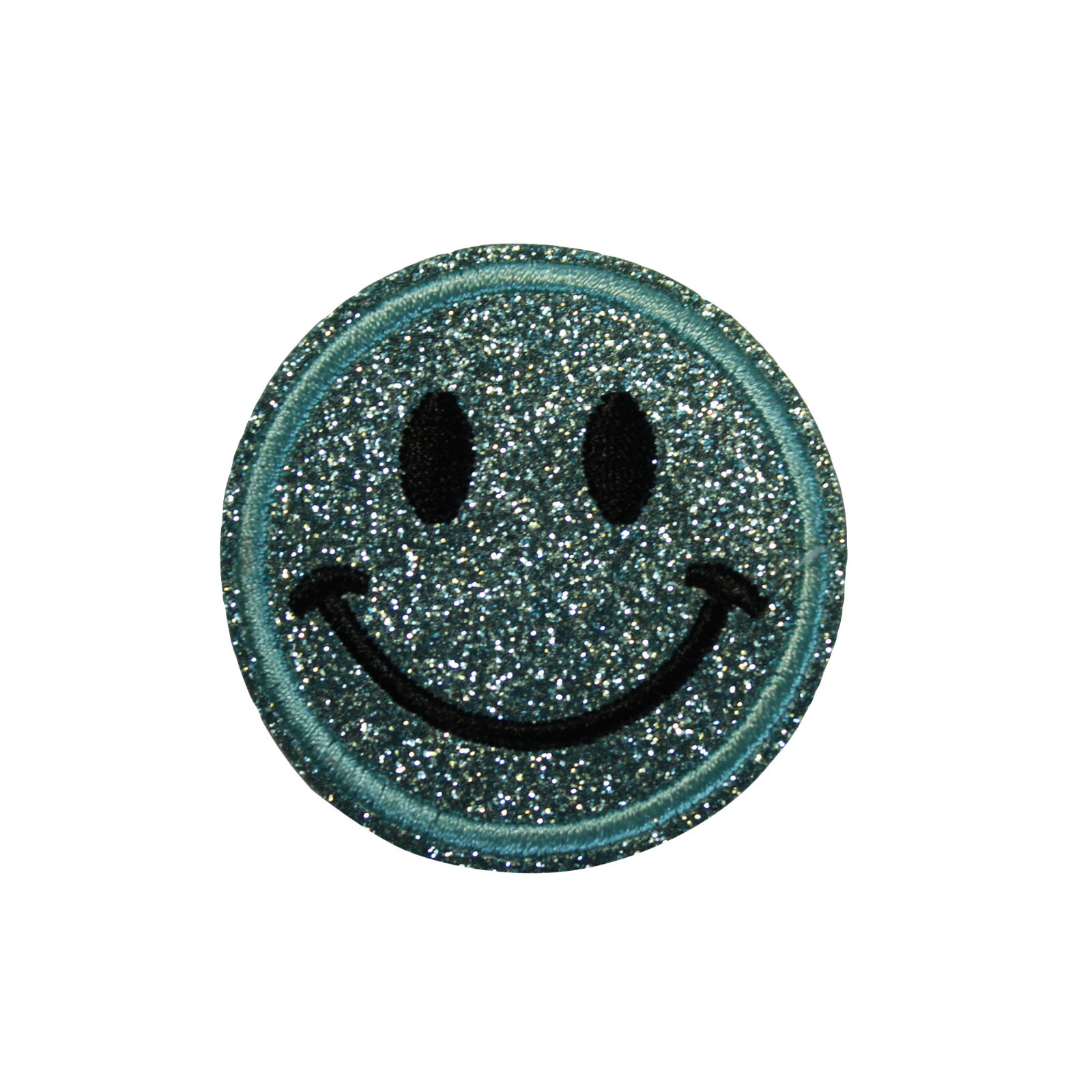 Light Blue Glitter Happy Face Embroidered Iron On Patch - Smily Smile ...