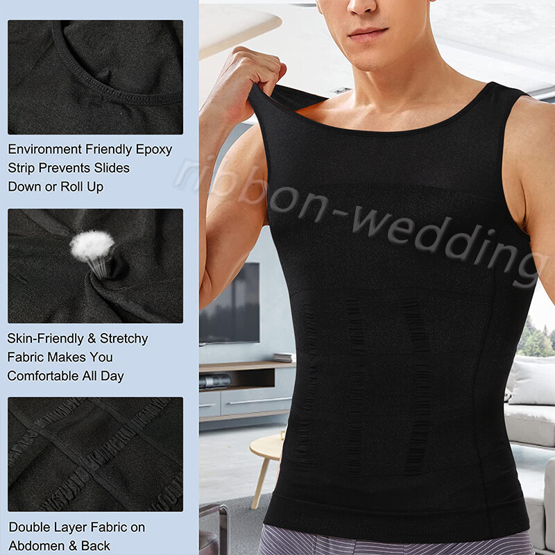 Men Slimming Body Shaper Belly Chest Compression Vest Girdle T-Shirt ...