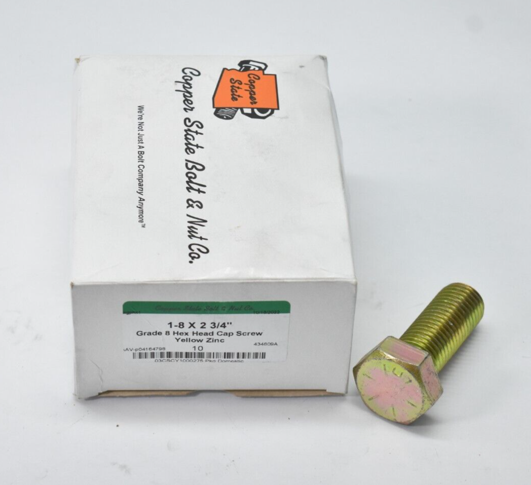 Copper State Bolt & Nut Co Grade 8 Hex Head Cap Screws 10 Pack 1-8 x 2 ...