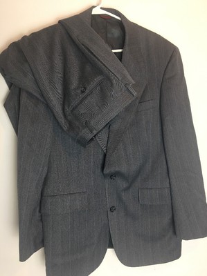 Hart Schaffner Marx Suit Mens Pinstripe Grey Two Piece Pure Virgin Wool ...
