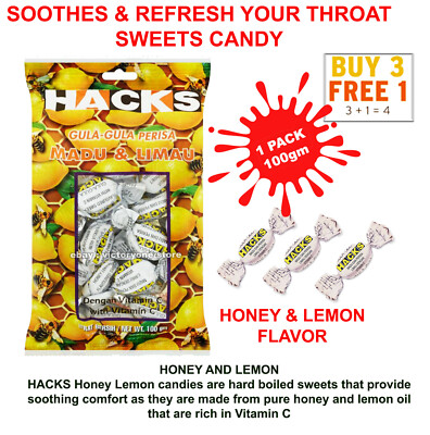 COUGH RELIEF SWEET FLAVOUR HACKS HONEY LEMON CANDY SOOTHES BUY 3 GET 1 ...