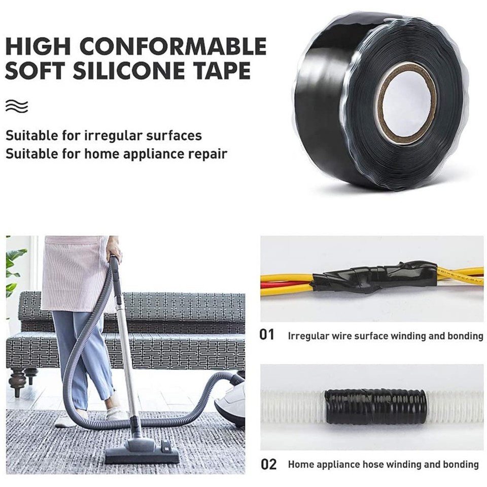 2pcs 1.5m Electrical Adhesive Tapes Self-Fusing Silicone Tape (Black ...