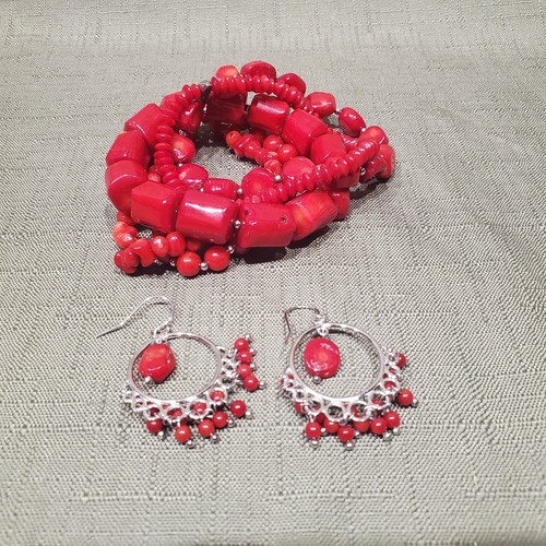 Red Coral Bracelet And Sterling Silver Earrings 925 | eBay