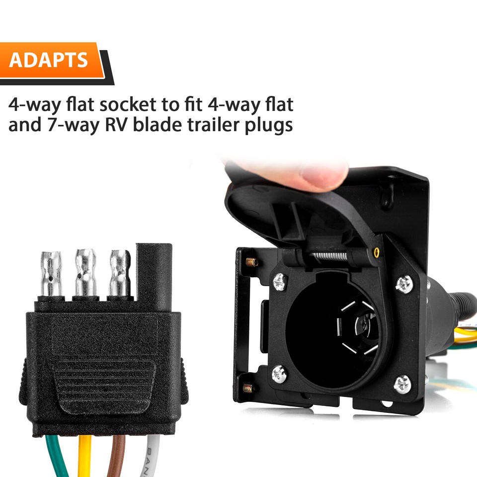 4 Pin Flat to 7 Way RV & 4 Plat Trailer Truck Adapter Wiring Plug with ...