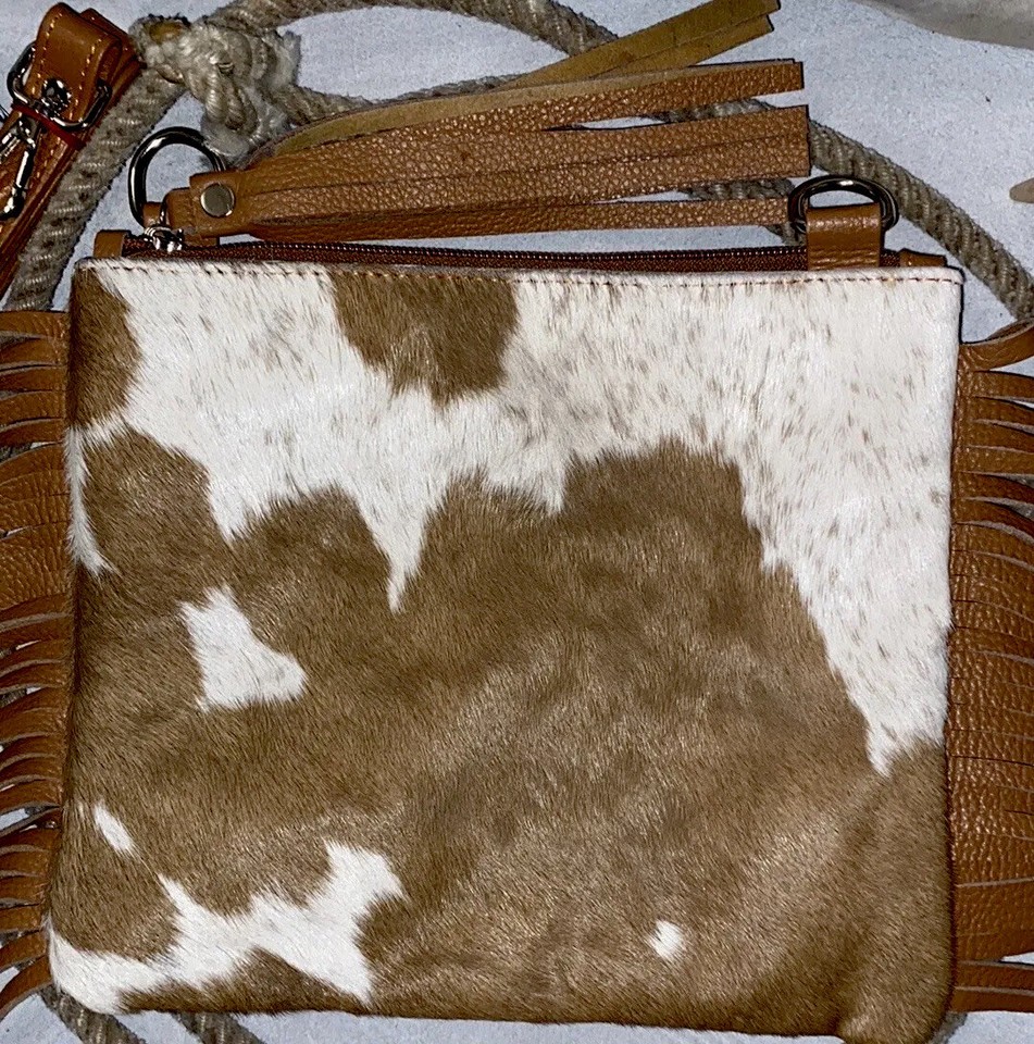 Real Cowhide Crossbody Purse Handbag Leather Hair On With Fringes ...