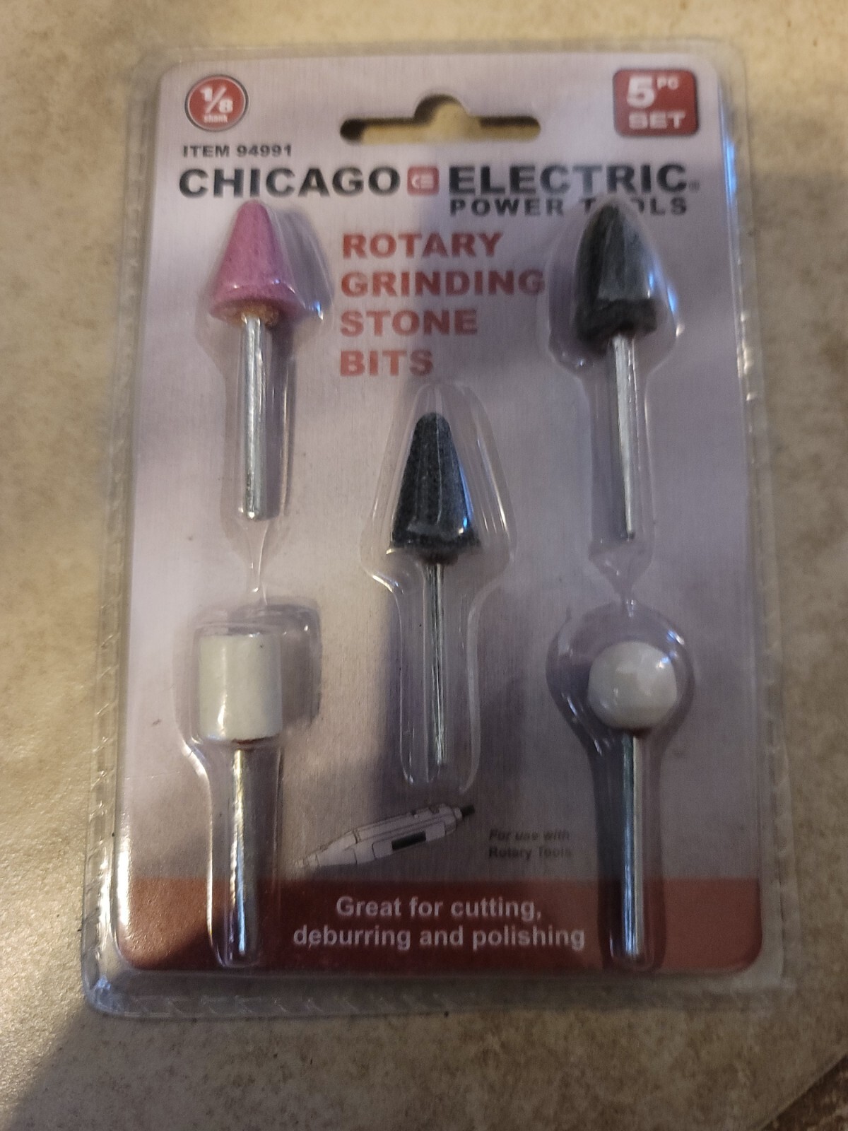 5 Pc. Grinding Stone Set 1/8" Shank Aluminum Oxide Abrasive Harbor ...