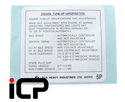 Genuine Emission Tune Up Bonnet Sticker Fits: Subaru Impreza WRX STi ...